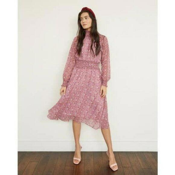 Dresses | Opt On The Run Floral Long Smock Neck Sleeve Dress Pink Purp ...